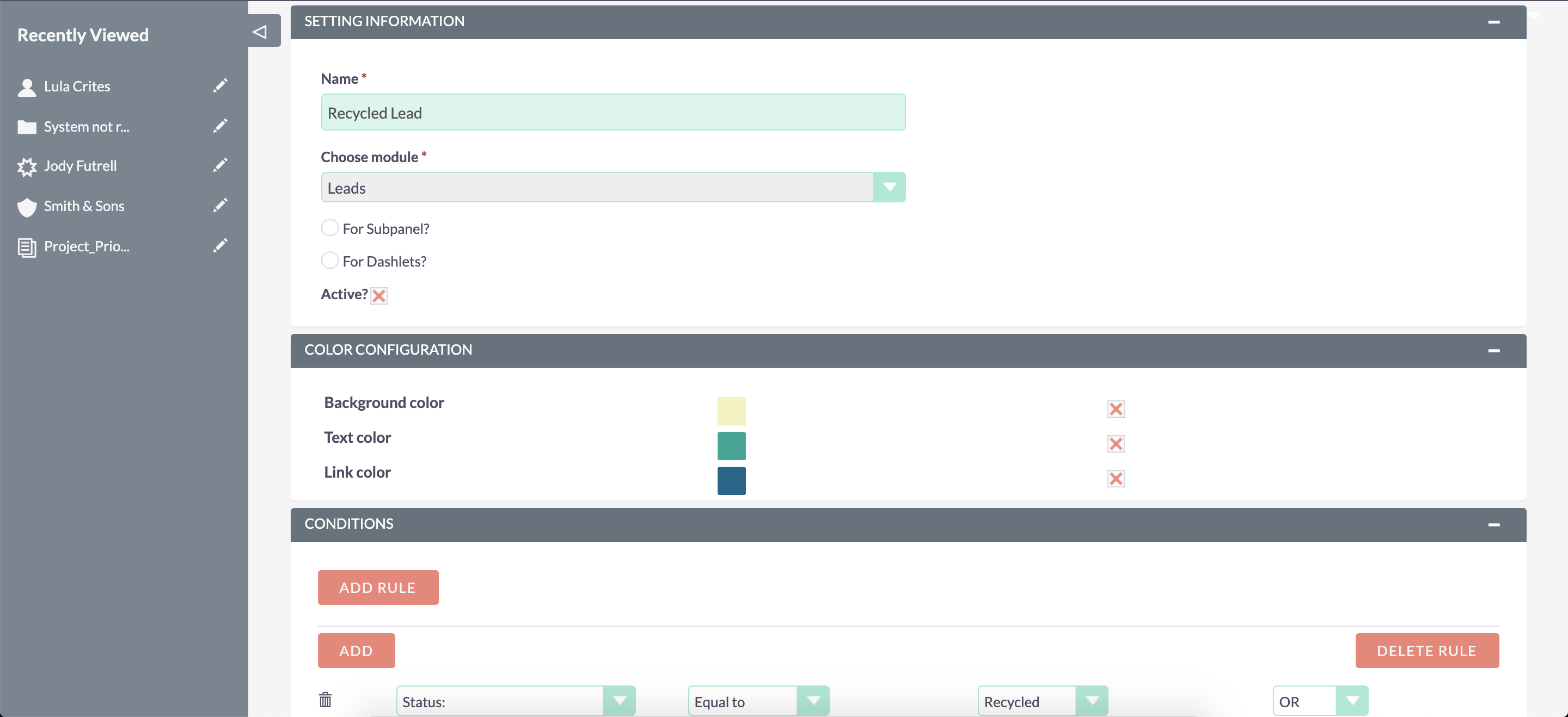 Colors | SuiteCRM Module
